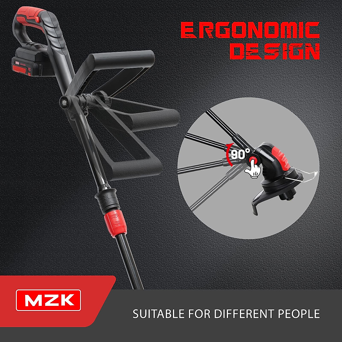 MZK String Trimmer, 20V Cordless Electric 12'' Grass Trimmer with Replacement Spools (4 Pack), Battery Powered Lightweight Weed Grass Trimmer/Edger, 8000 RPM 12-in 5.1lb Battery and Charger Included