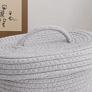 CHICIRIS Storage Bins, Desktop Storage Box with Lid Handmade Cotton Rope Storage Basket for Makeup Sundries Snack Needles