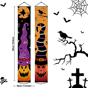 Halloween Pumpkin Porch Door Banners Decorations Pumpkin with Witch Hats Hanging Signs for Happy Halloween Outdoor Indoor Porch Decor for Front Door Outside Yard Welcome Home Wall Party Supplies