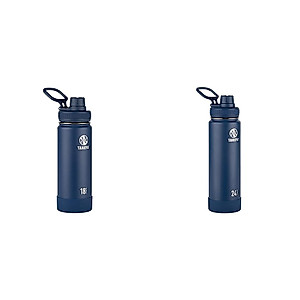 Takeya Actives Insulated Stainless Steel Water Bottles with Spout Lid, 18 Ounce and 24 Ounce, Midnight Blue
