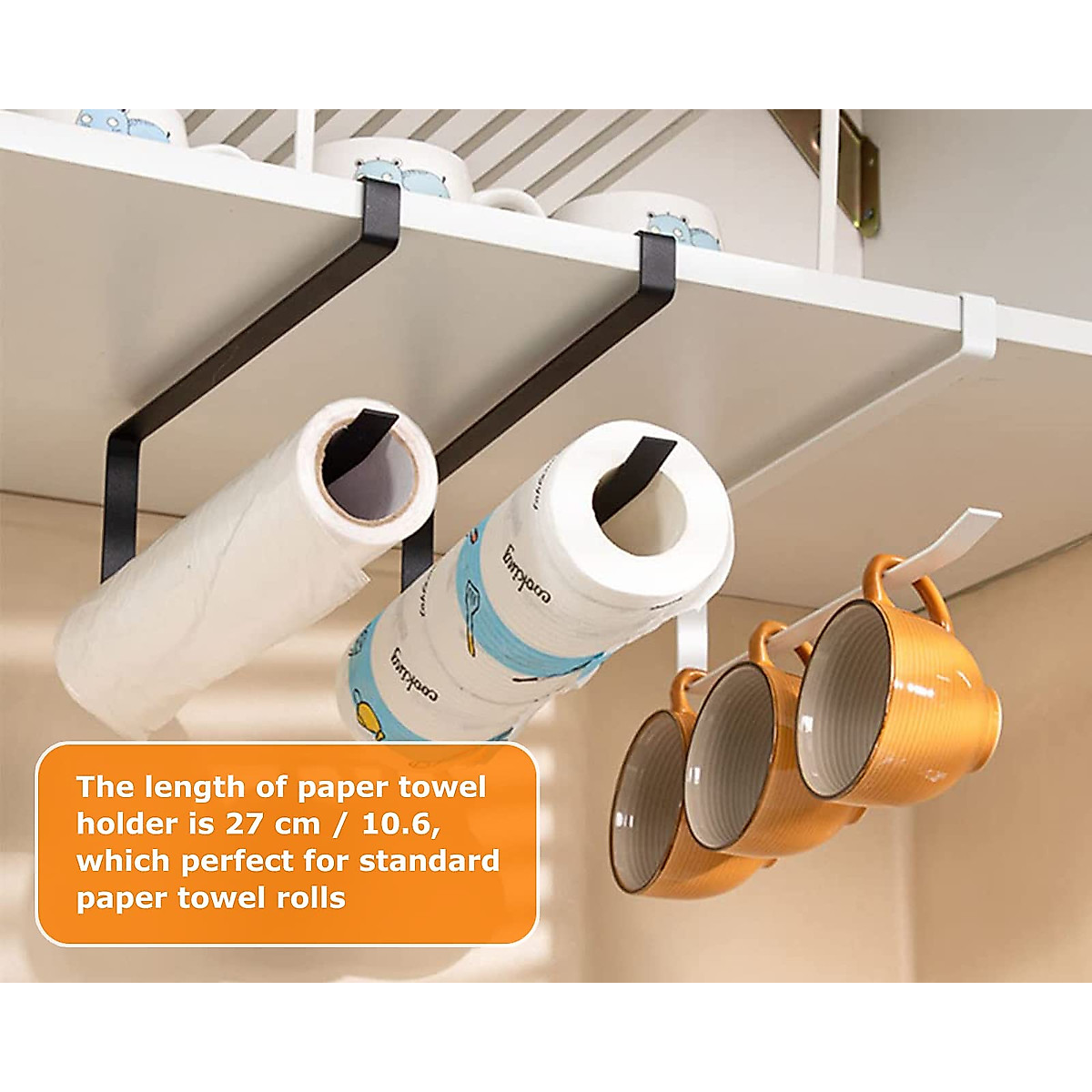 DS. DISTINCTIVE STYLE Paper Towel Holder Under Cabinet Door No Drilling Durable Paper Rolls Rack for Kitchen, Bathroom and RV Storage (Black)