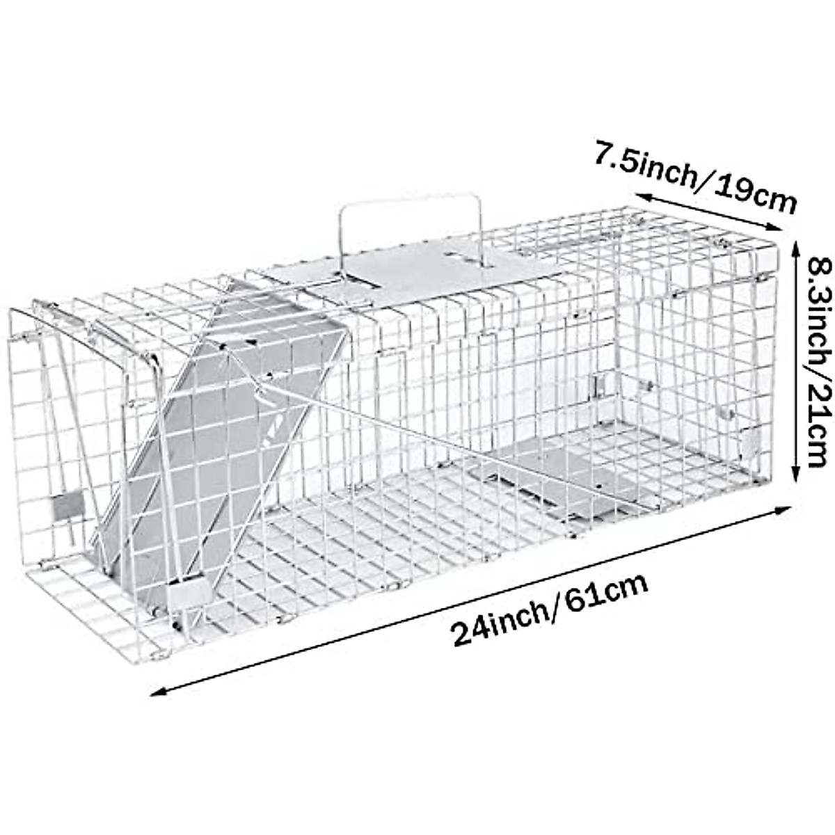 Cat Trap for Stray Cat Humanitarian-aid, Foldable Catch and Release Animal Trap Large One-Door with Metal Guard Handle 24×7.5×8.3 Inch