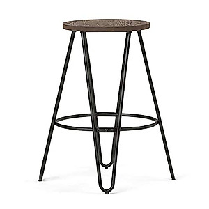 SIMPLIHOME Simeon 24 inch Counter Height Stool, Cocoa Brown and Black Metal and Elm Wood, Round, Backless, for the Kitchen and Dining Room, Industrial