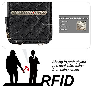 Bocasal Crossbody Wallet Case for iPhone 15, RFID Blocking PU Leather Zipper Handbag Purse Flip Cover, Kickstand Folio Case with Card Slots Holder Wrist Strap Lanyard 5G 6.1 Inch (Black)