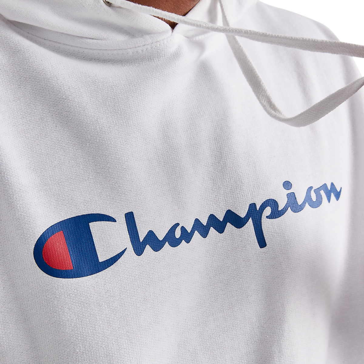 Champion mens Powerblend Fleece Comfortable Hoodie Sweatshirt, White Script, Large