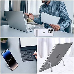 ICHECKEY Ultra-Thin Kickstand for Cell Phone. Reinforced Drop Protection, 2 Pack Adjustable Angle Orizontal/Vertical Desk Stand Holder Accessories for All Smartphone, iPad, Tablet [4.7-10.8''] -Silver