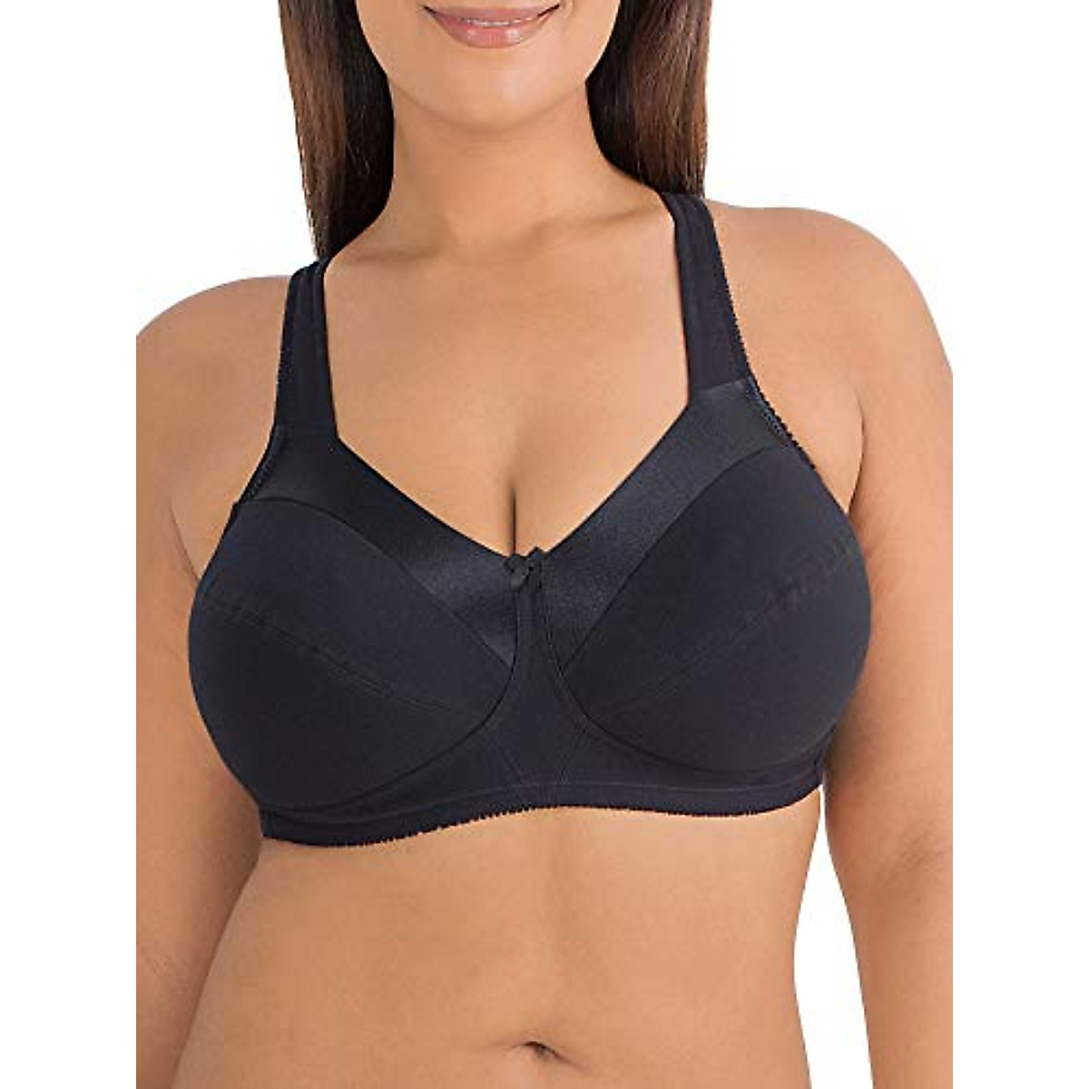 Fruit of the Loom Women's Seamed Soft Cup Wirefree Cotton Bra with Satin Trim, Black HUE, 40DD