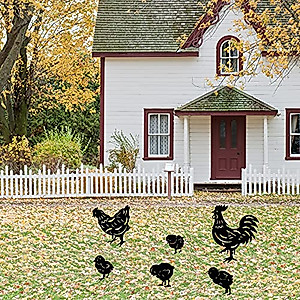 6Pcs Chicken Yard Art Garden Metal Statue Decor, Lifelike Rooster Hen Animals Stakes Outdoor Decorations, Black Hollow Out Chickens Family Silhouette Sets for Farmhouse Pathway Lawn (B)