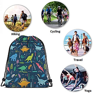 Beabes Dinosaur Drawstring Backpack Bag - Cute Cartoon Animal Funny Cool Colorful Dino Tropical Palm Leaf Sport Gym Sack Drawstring Bag for Men Women