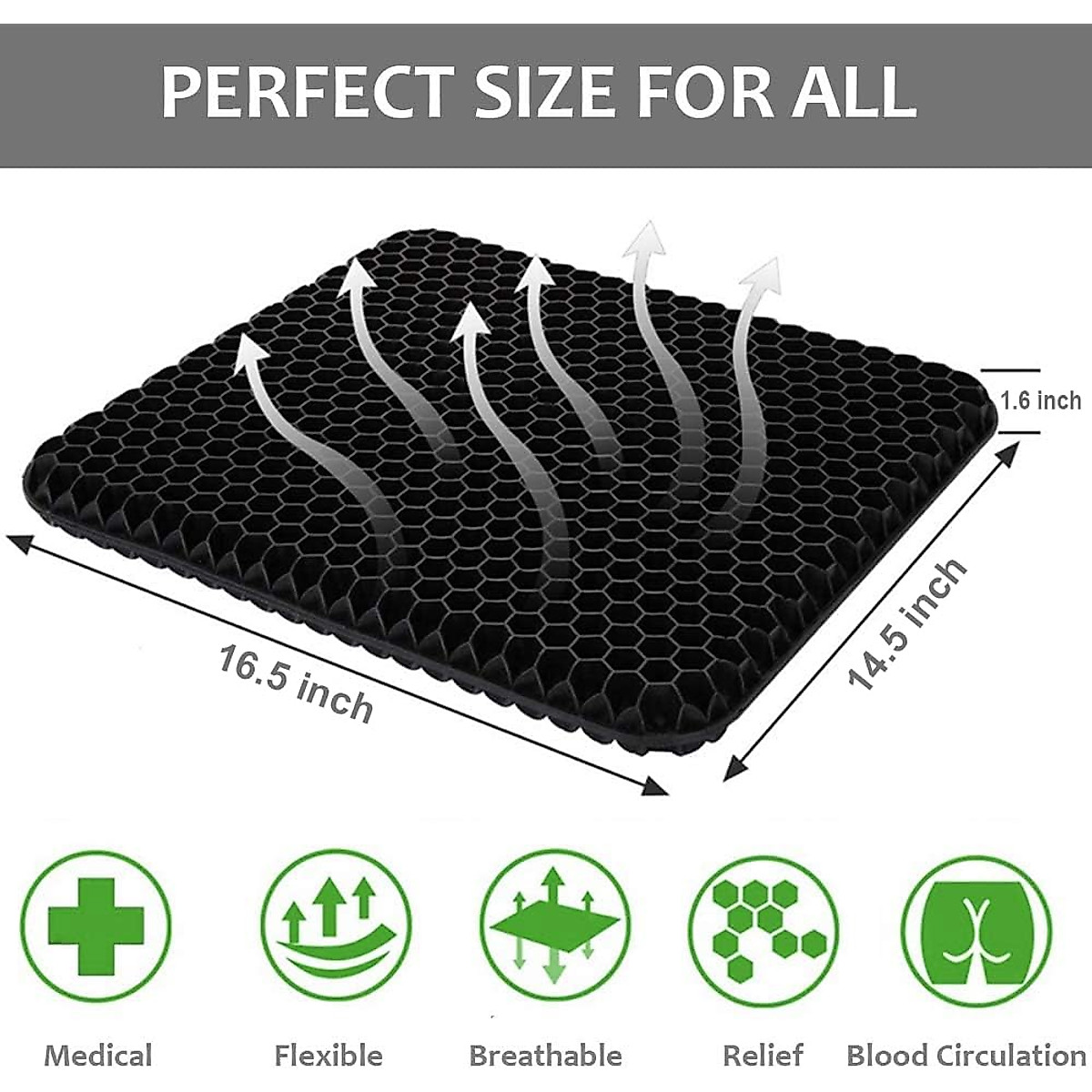 Gel Enhanced Seat Cushion for Long Sitting - Double Thick Honeycomb Breathable Design Egg Seat Cushion with Non-Slip Cover - Office Chair Car Cooling Seat Cushion - Computer Desk Pain Relief Pad