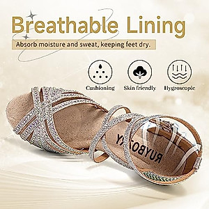 RUYBOZRY Latin Dance Shoes for Women Rhinestones Open Toe Salsa Bachata Performance Ballroom Dancing Shoes,YC-D27-Suede sole-7.5,Silver,US 8