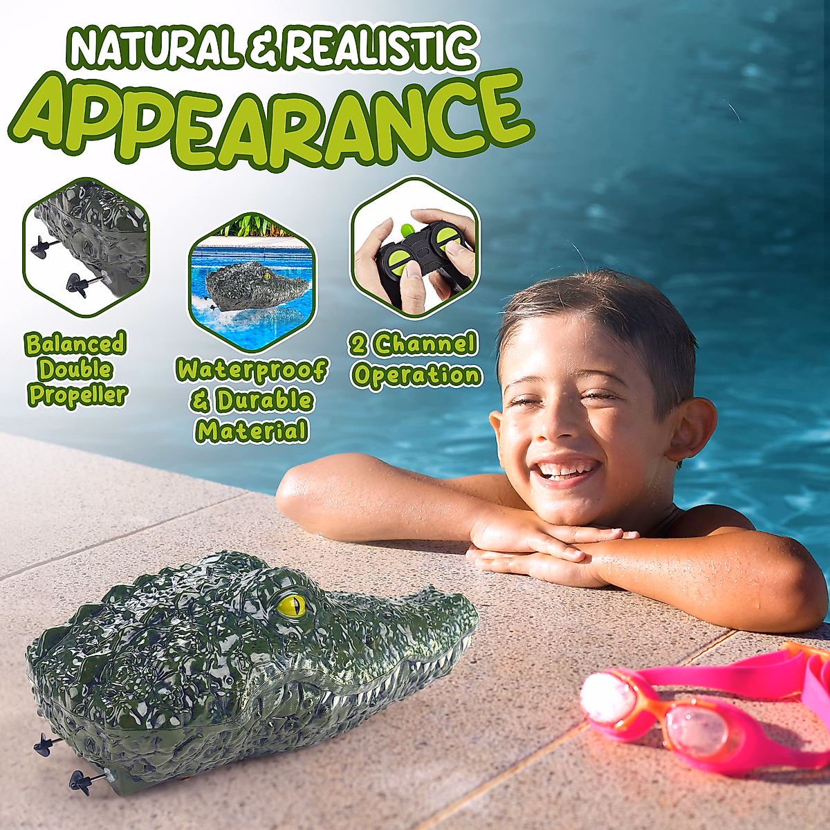 Doohickey Remote Control Alligator Head Boat for Kids and Adults, Simulates The Speed and Movement of a Real Alligator, for Pools, Water Parks, Lakes and More, Includes Gator Head and Remote Control