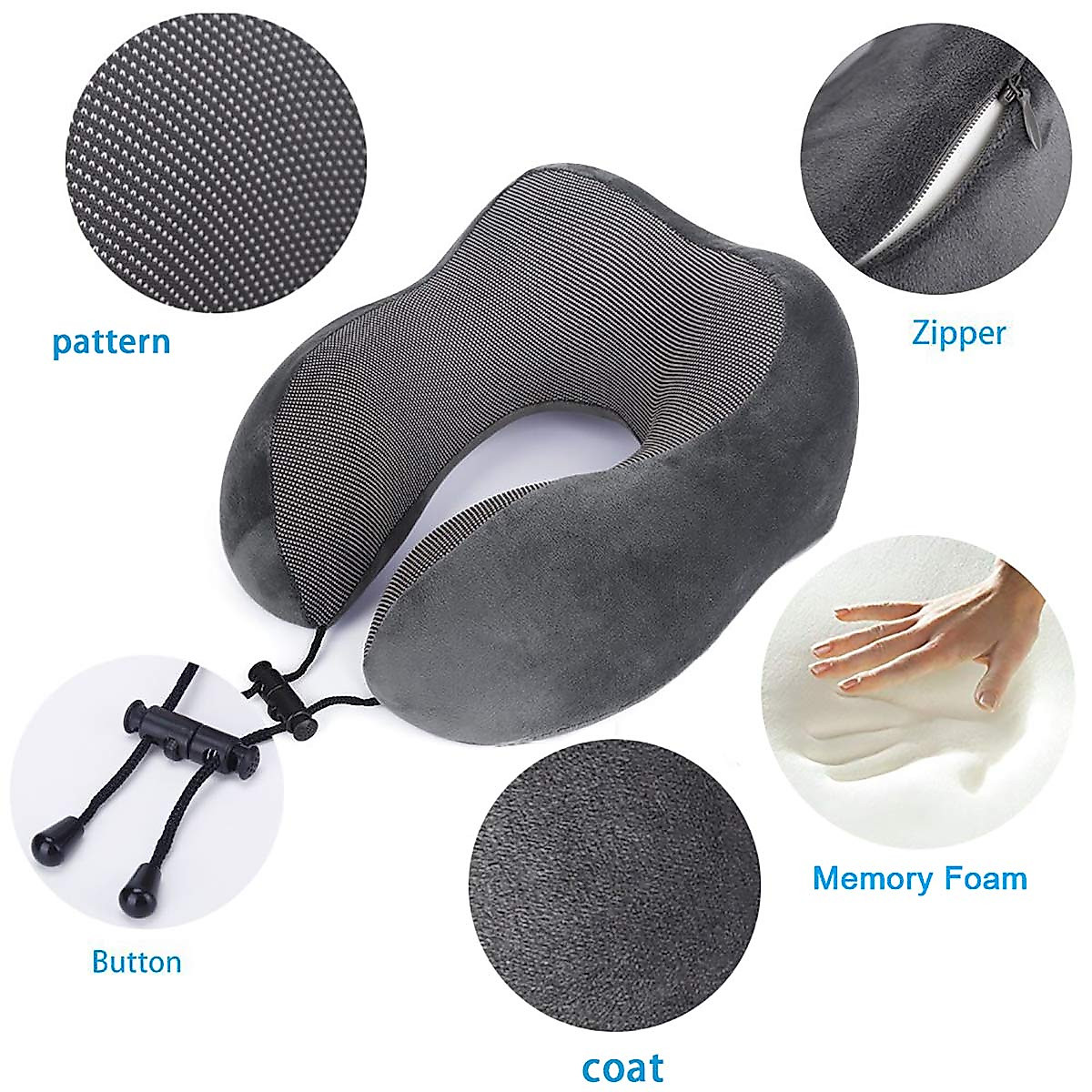 Travel Pillow, Best Memory Foam Neck Pillow Head Support Soft Pillow for Sleeping Rest, Airplane Car & Home Use (Grey)