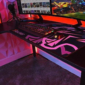 X Rocker Panther XL Left Corner Gaming Desk with Free Large Mousepad Included, Ultra Wide Left-Hand Corner Computer Table, Grey Carbon Fibre Effect and Cable Management