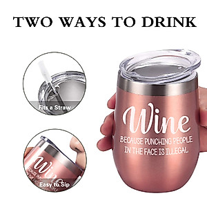 GINGPROUS Wine Tumbler for Women, Stainless Steel Wine Tumbler with Lid and Straw, Funny Insulated Wine Tumbler Idea for Mom Friends Wife Nurse Coworker Aunt Teacher (12 Oz, Rose Gold)