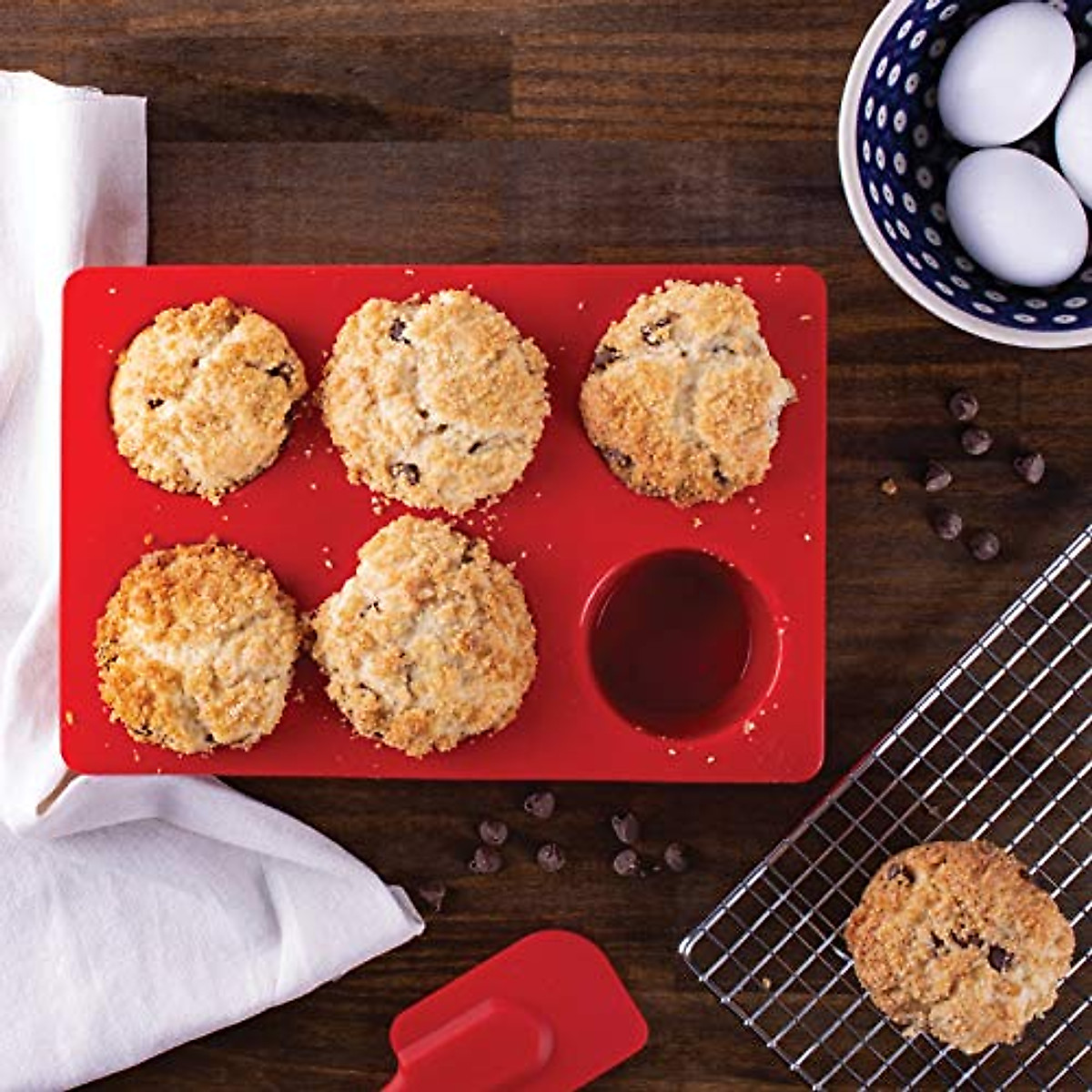 Mrs. Anderson's Baking Silicone 6-Cup Jumbo Muffin Pan, Non-Stick European-Grade Silicone Silicone