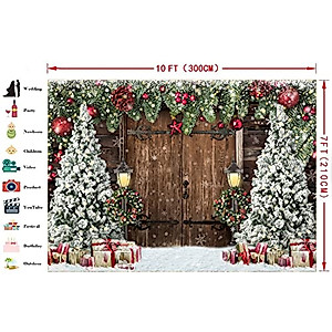 Lofaris Winter Christmas Backdrop Xmas Photography Backdrop Rustic Barn Wood Door Backdrop Xmas Tree Snow Gift Bell Kids Adult Family Supplies Banner Party Baby Shower Decoration Background 10x7ft