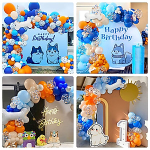 136pcs Blue Balloon Garland Arch Kit, DIY Blue Orange Nude White Dog Bone Paw Print Balloons Arch for Theme Baby Shower Anniversary Blue Birthday Party Decorations