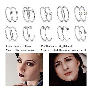 Sunligoo Nose Rings 20G 38Pcs Stainless Steel Nose Studs CZ L Bone Screw Shaped Silver Hoop Nose Ring Labret Nose Piercing Jewelry for Women Men