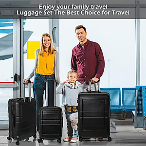 Luggage Sets 3 Piece, ABS+PC Hard Case Lightweight Suitcase Set, with TSA Lock and Spinning Silent Wheels, Large Suitcase (20/24/28)，Black