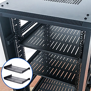 2 Pieces Rack Shelf Vented Rack Mount Shelf Universal Heavy Duty Server Rack Shelf for 19 Inch Network Equipment Rack and Cabinet 10 Inch Deep (1U,19 x 10 x 1.7 Inch)