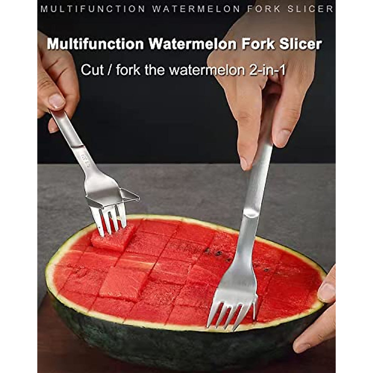 Watermelon Slicer Cutter, 2-in-1 Watermelon Fork Slicer, Stainless Steel Cutting Fork Artifact, Fruit Watermelon Carving and Cutting for Home Party (1)