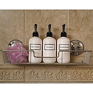 Artanis Home Silkscreened Empty Small HDPE Plastic Shower Bottle Set for Shampoo, Conditioner, and Body Wash, 8 oz 3-Pack, White (Black Pumps)