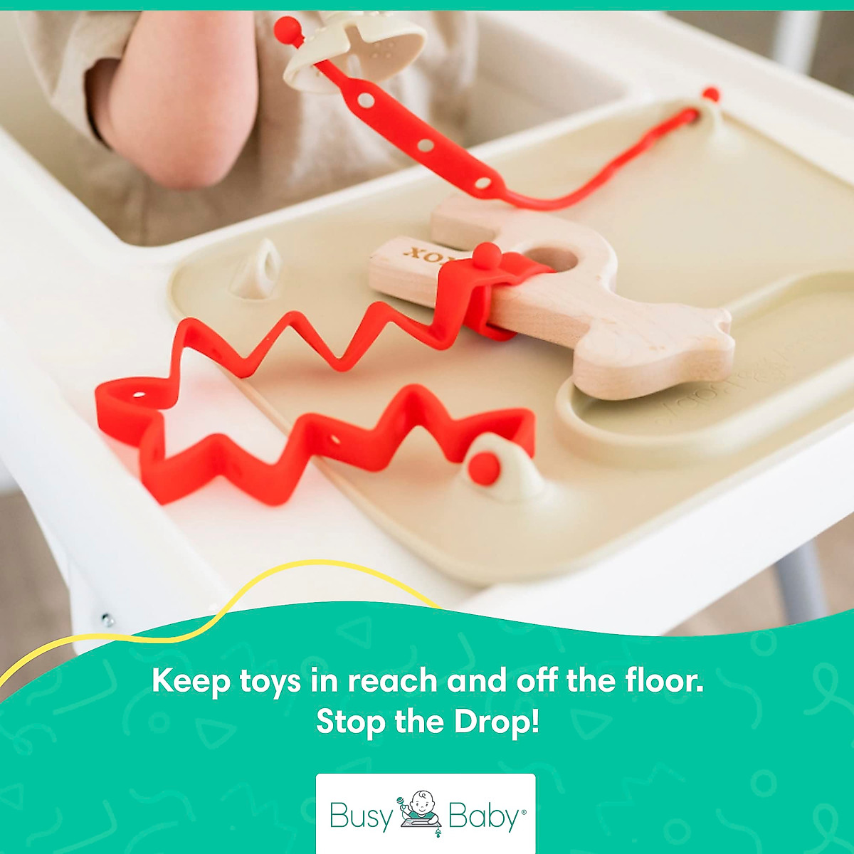 BUSY BABY Toy Bungee for Baby Toys, Dishwasher Safe, Made with 100% Food-Grade Silicone (Yellow)