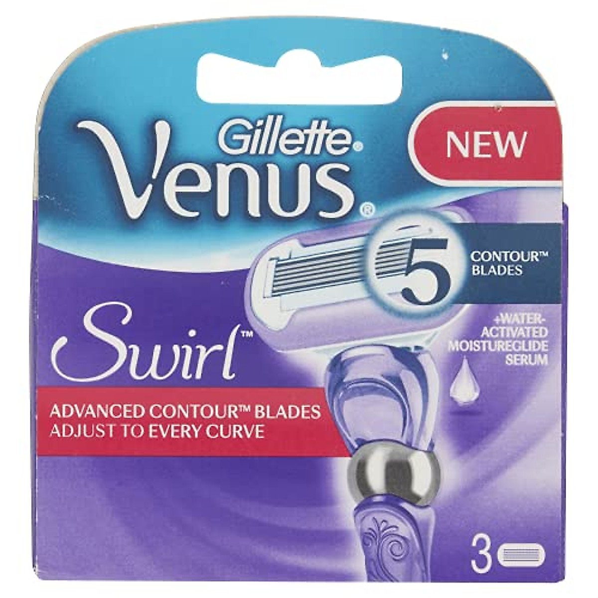 Gillette Venus Deluxe Smooth Swirl Razor Blades Women, Pack of 3 Razor Blade Refills, Lubrastrip with A Touch of Vitamin E