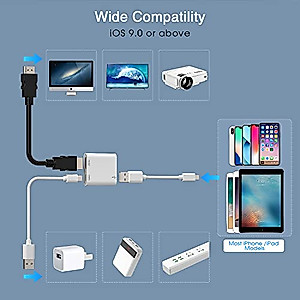 AuKing Mini Projector with Lightning to HDMI Adapter, Home Theater Video Projector for iPhone/iPad