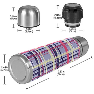 Stainless Steel Leather Vacuum Insulated Mug Cascading Plaid Thermos Water Bottle for Hot and Cold Drinks Kids Adults 16 Oz