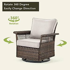Outdoor Patio Rocking Swivel Chairs - 2PC Wicker Patio Furniture Rocker Chair Set,Rattan Glider Chair with Sturdy Frame,All-Weather PE Wicker and Cushions for Deck Porch Garden(Brown/Beige)