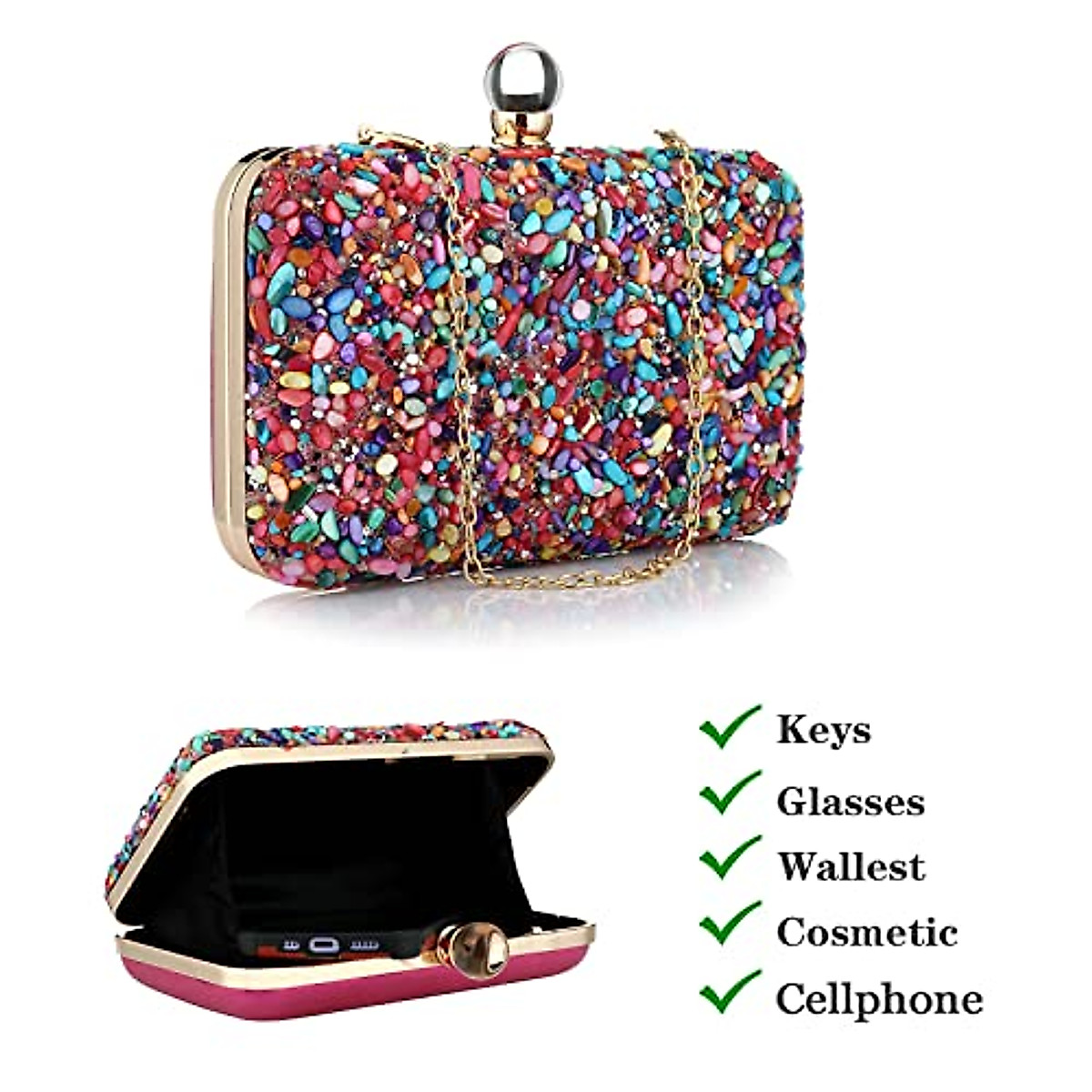Clutch Purse for Women - Multicolor Rhinestone Crossbody Bag - Elegant Evening Handbag (Multicolor)