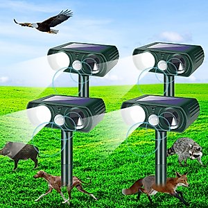 4 Pack Solar Animal Repellent Ultrasonic Cat Repellent Outdoor Deer Repellent with Motion Sensor & Strobe Light Animal Deterrent Solar Animal Repeller Repel Squirrel Rabbit Raccoon Skunk Out of Yard