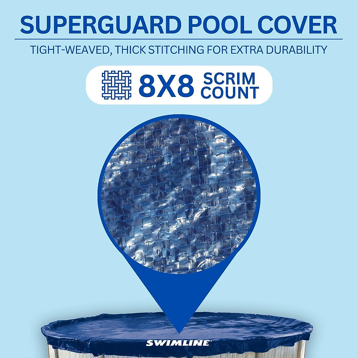 SWIMLINE HYDROTOOLS Super Guard Heavy Duty Pool Cover For Above Ground Swimming Pools |31 FT Cover | Blue / Black | Winch & Cable Included | UV Protected For 28 FT Round Pools | PCO831