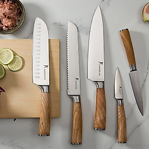 Kangdelun Natura Series 14 PCS Knife Block Set, Ultra Sharp High Carbon Stainless Steel with Wooden Handle