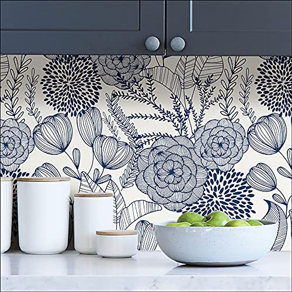 NuWallpaper NUS3830 Navy Secret Garden Peel & Stick Wallpaper, Blue