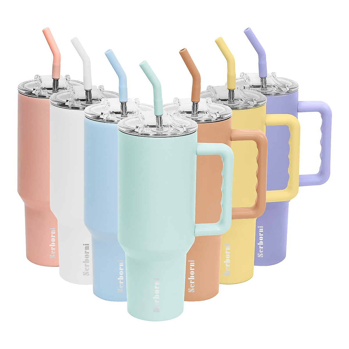 40 oz Tumbler With Handle and 2 Straws 1 Lid, Insulated Tumblers Stainless Steel, Upgraded Leak-Proof Lid For Hot and Cold Insulation Travel Coffee Cup Mug 2024 Upgrade（Green Tint）