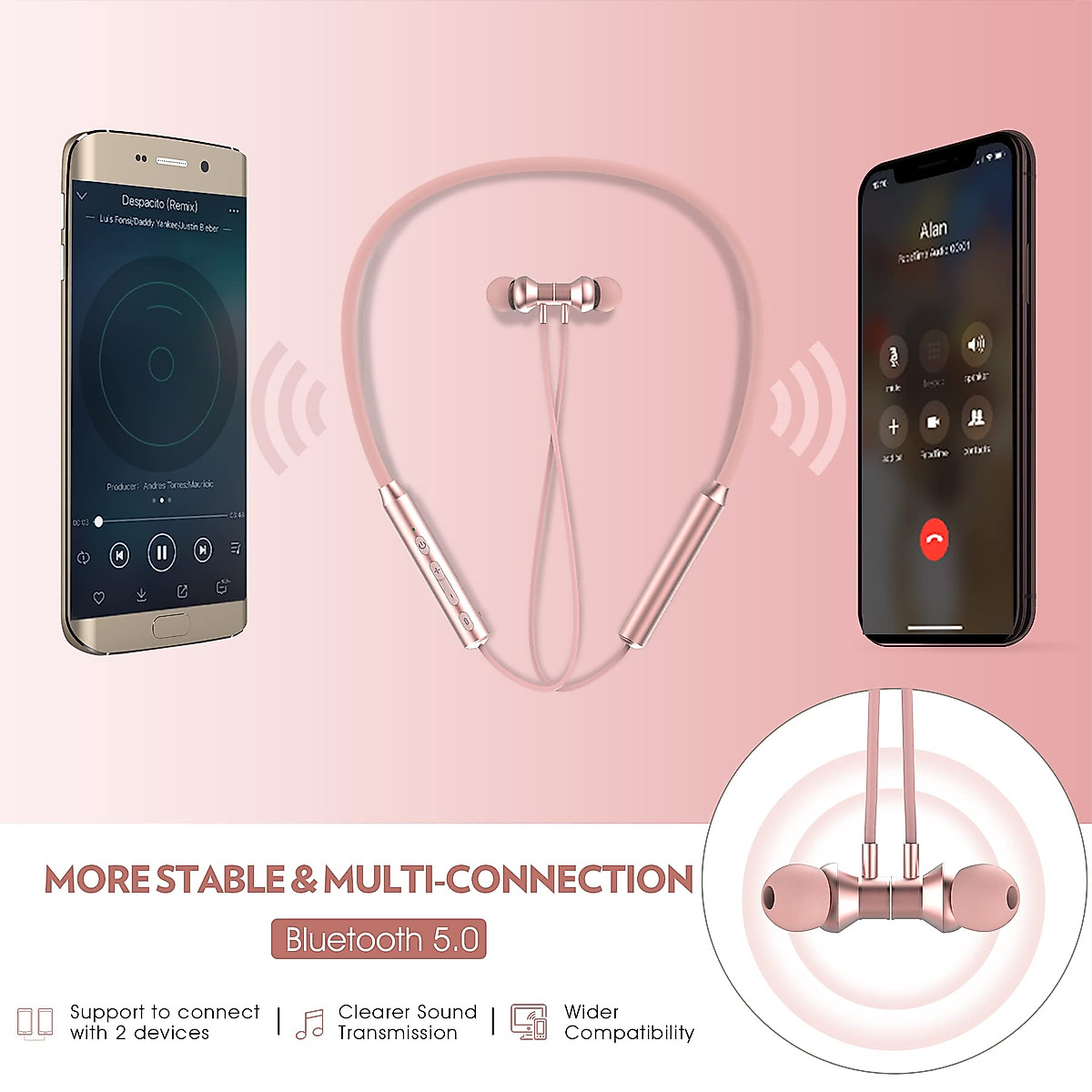 OINMELY Neckband Bluetooth Headphones V5.0 Wireless Headset Sport Earbuds w/Mic 12Hrs Playtime Cordless Noise-Canceling Earphones for Gym Running Compatible with iOS Samsung Android