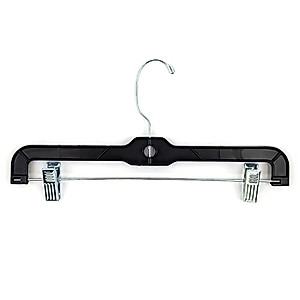 Super Heavy-Duty 14 inch Wide Black Plastic Skirt or Pant Hangers with Swivel Hook and Adjustable Clips (Quantity 25) (Black, 25)