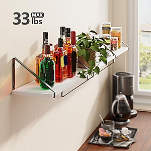 BAMEOS Floating Shelves Rustic Wood Wall Shelf Set of 3, Bookshelf Bathroom Shelf for Living Room, Office, and Bedroom (White)