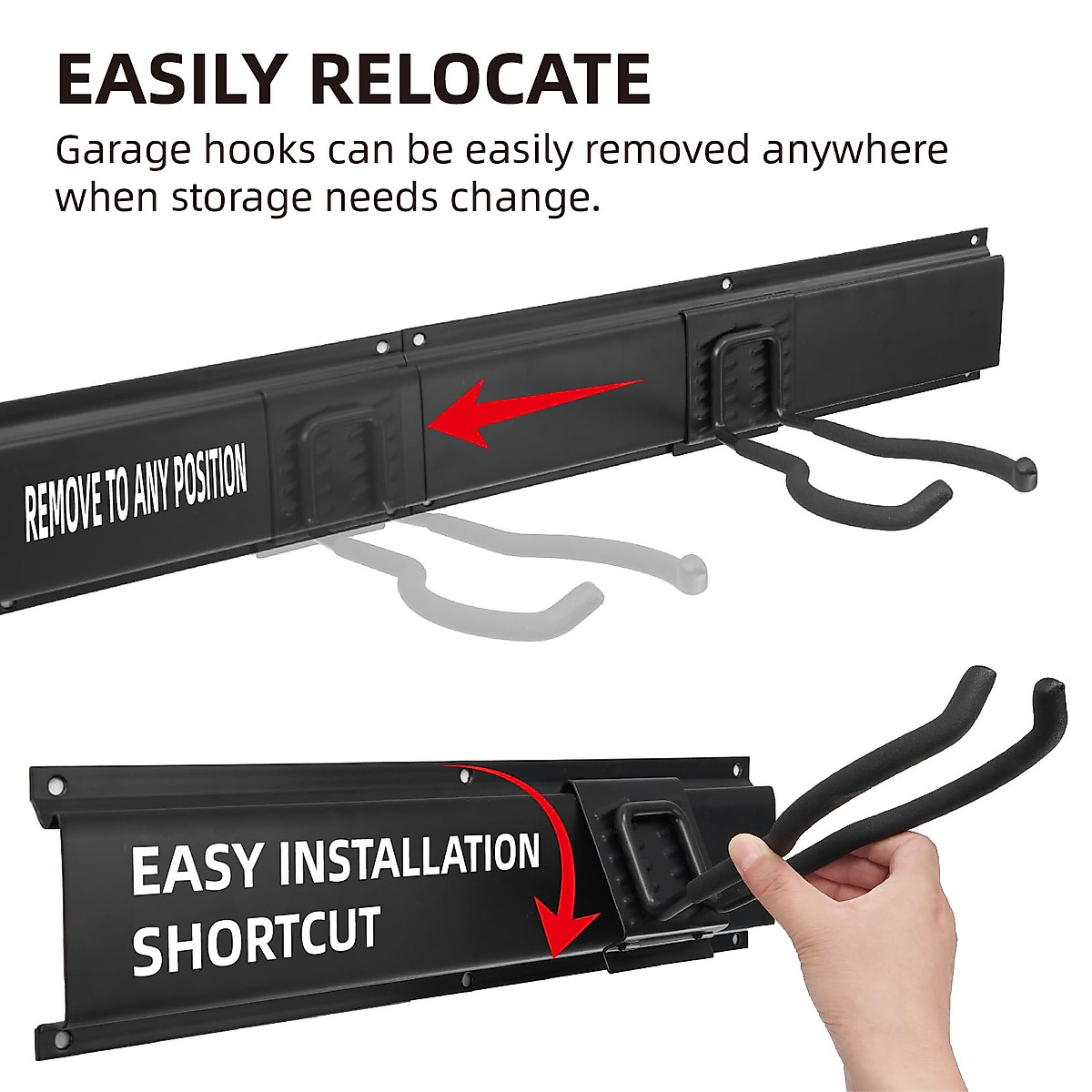 Sinoer Garage Garden Tool Organizer Wall Mount, Tool Storage Rack with 12 Hooks with 2 Straps, for Trimmers, Hoses,Garden Tools, Chairs