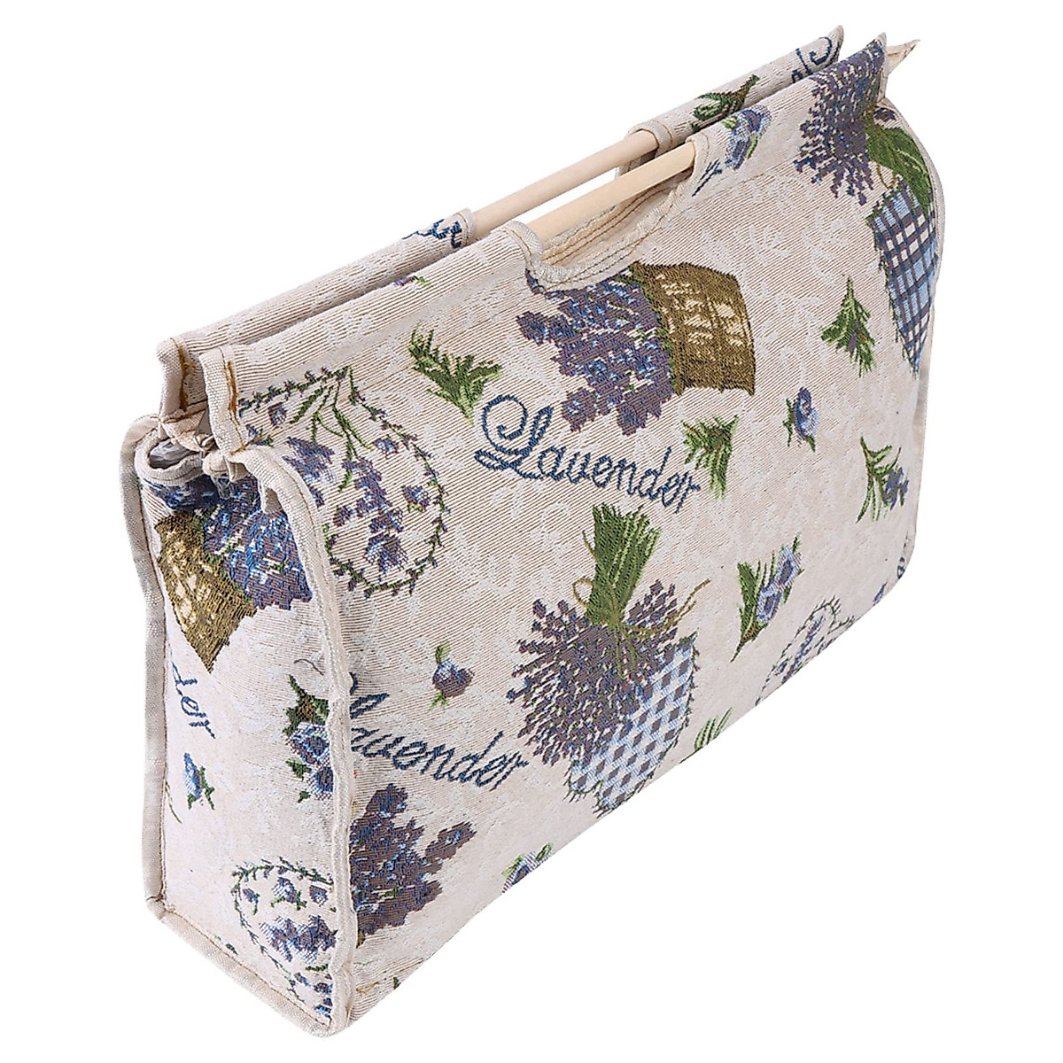 AUNMAS Exquisite Wood Handle Fabric, Knitting Basket Knitting Bag Storage Bag for Knitting Needles Sewing Tools (Flower)