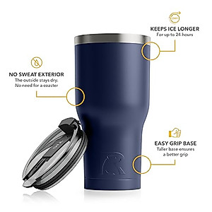 RTIC 30 oz Insulated Tumbler Stainless Steel Coffee Travel Mug with Lid, Spill Proof, Hot Beverage and Cold, Portable Thermal Cup for Car, Camping, Navy