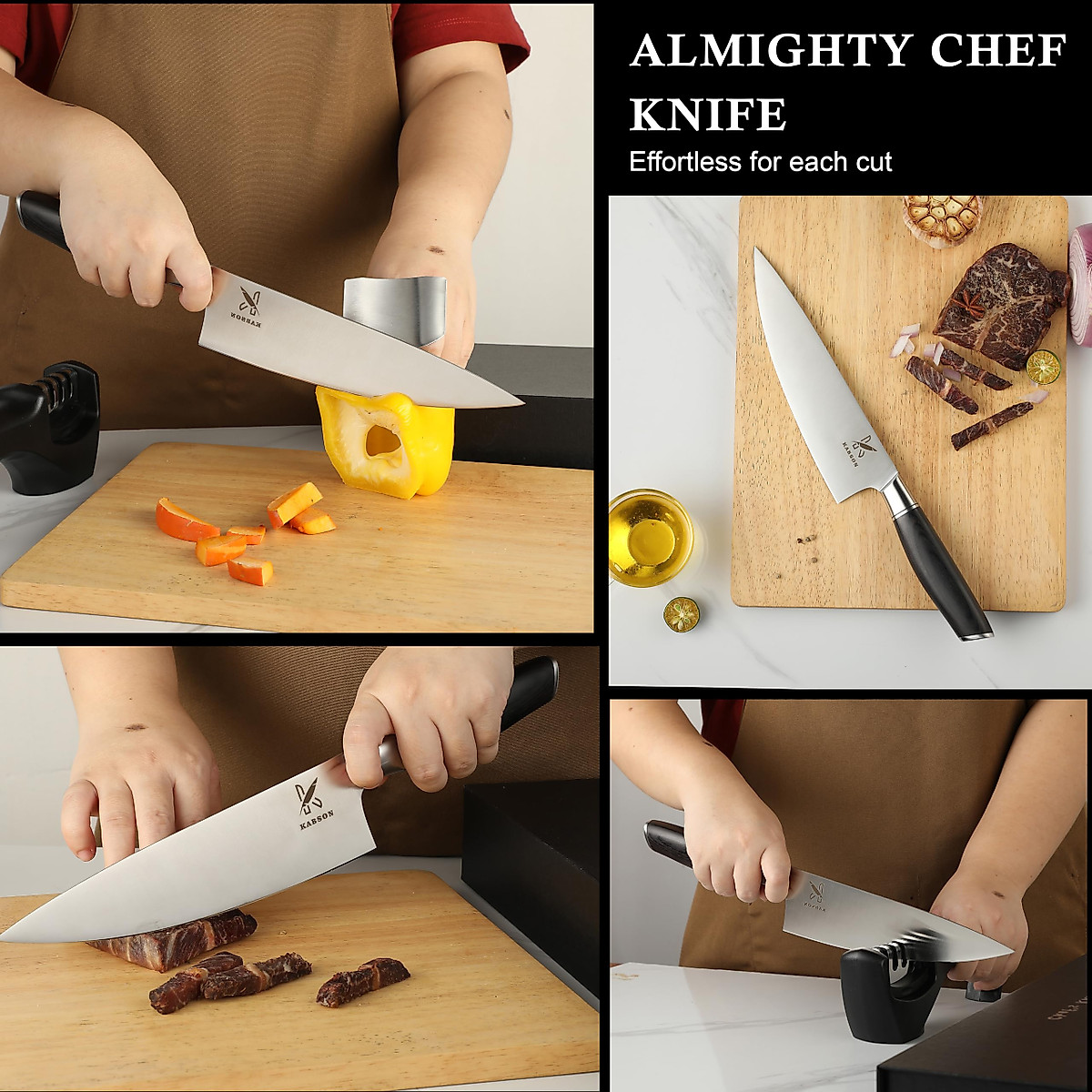 Kabson German Chef Knife Gift Box - 8'' Chef's Knives High Carbon Steel Paring Knife, With Ergonomic Handles, Professional Multipurpose Kitchen Knife with Sharpener and Finger Guard