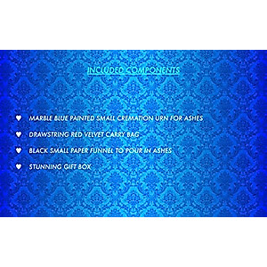 THE ASCENT MEMORIAL Small Cremation Urn for Human Ashes Adult | Marble Blue Mini Keepsake Urn with Velvet Carry Bag A Paper Funnel and A Premium Gift Box | Aesthetic Mini Urn