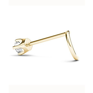 JewelMore 1.5mm 0.015 ct. tw Diamond 14K White Gold Nose Ring Twist Screw 20G (Yellow)