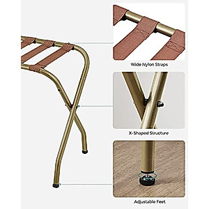 SONGMICS Luggage Rack, Luggage Rack for Guest Room, Suitcase Stand, Steel Frame, Foldable, for Bedroom, Golden URLR064A01