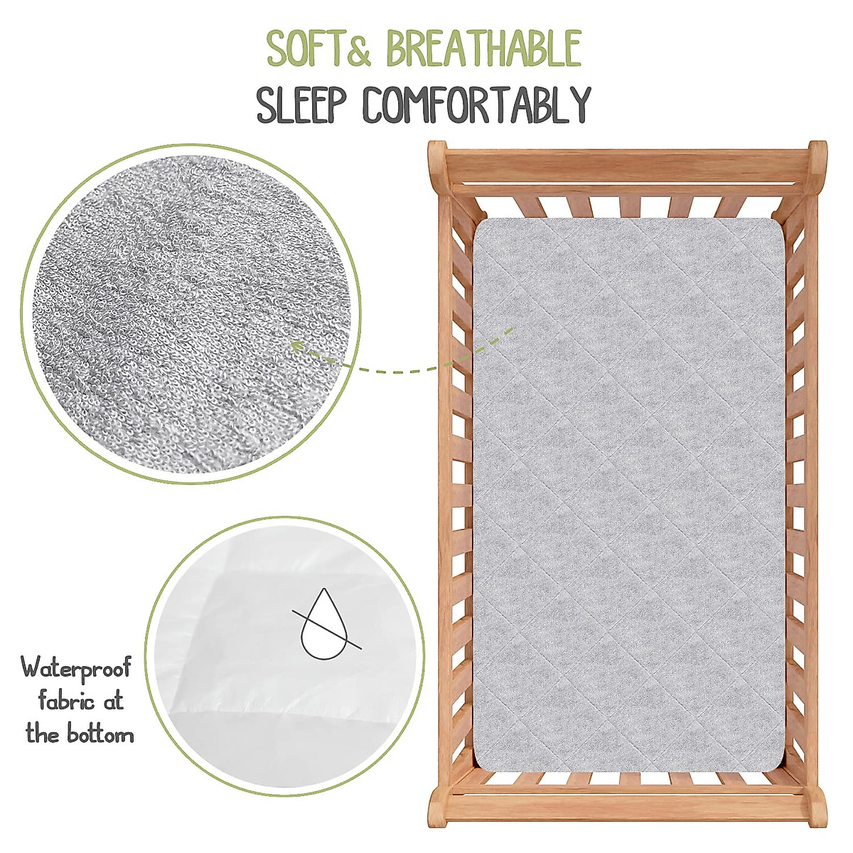 Bassinet Mattress Pad Cover, Compatible with Rectangle/Hourglass/Oval Bassinet Mattress, 2 Pack Waterproof and Soft Cotton Sheet, Breathable Bamboo Sleep Surface (Microfiber-GY)