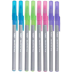 BIC Round Stic Grip Xtra Comfort Fashion Ballpoint Pens, Pack of 16 - Pastel Blue, Green, Pink, Purple, 1.0mm